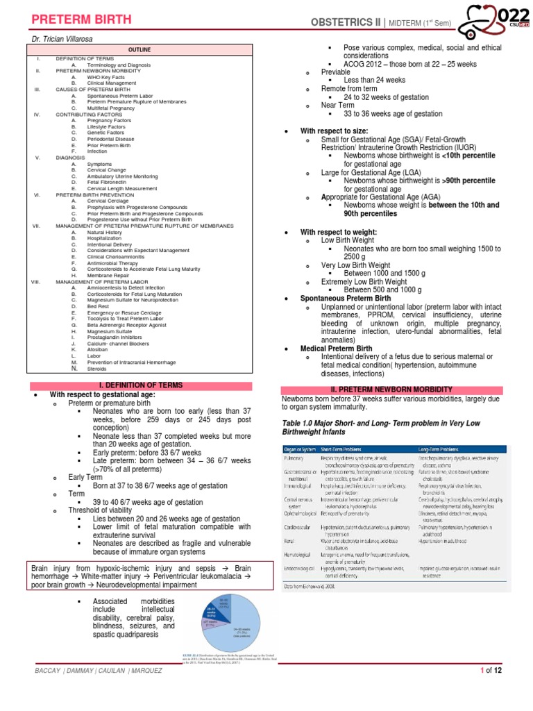 2022 Ob2 s1t15 Preterm Labor and Birth | PDF | Preterm Birth | Childbirth