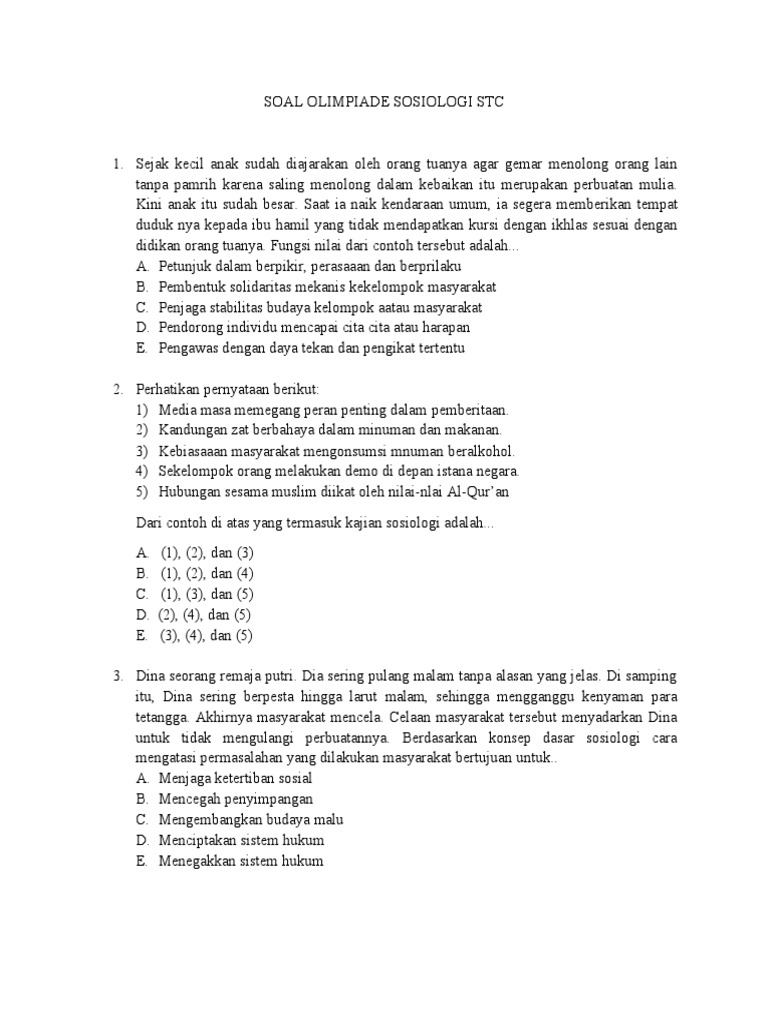 Soal Dan Pembahasan Olimpiade Sosiologi | PDF