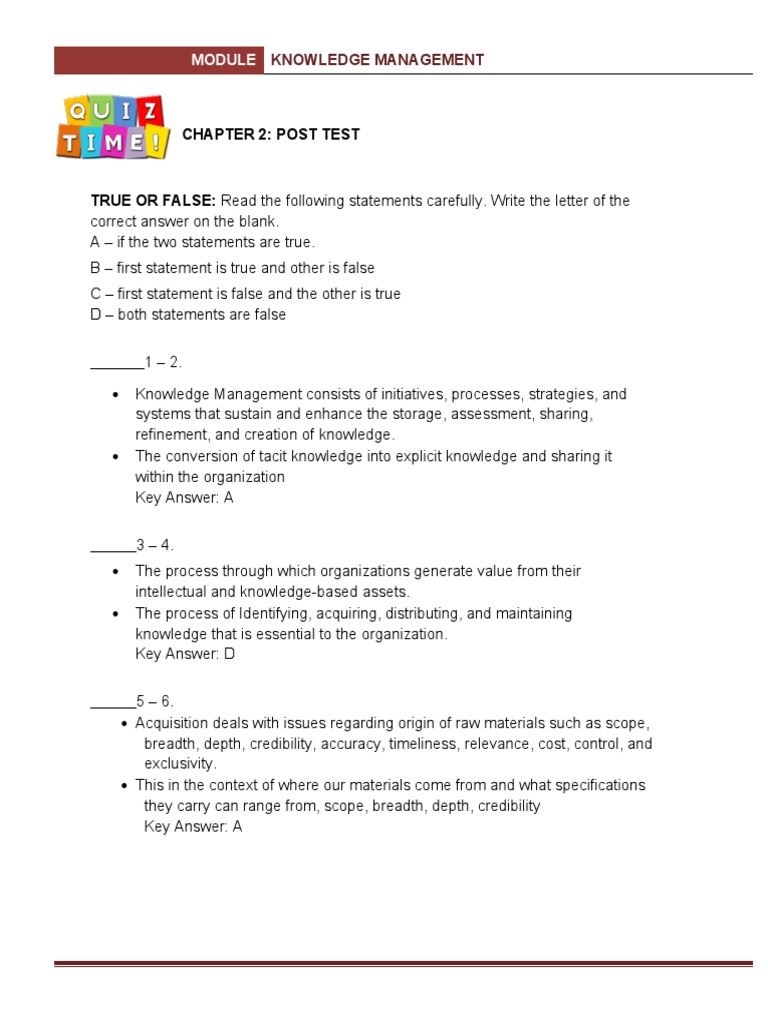 Chapter 2 Post Test | PDF | Knowledge Management | Business