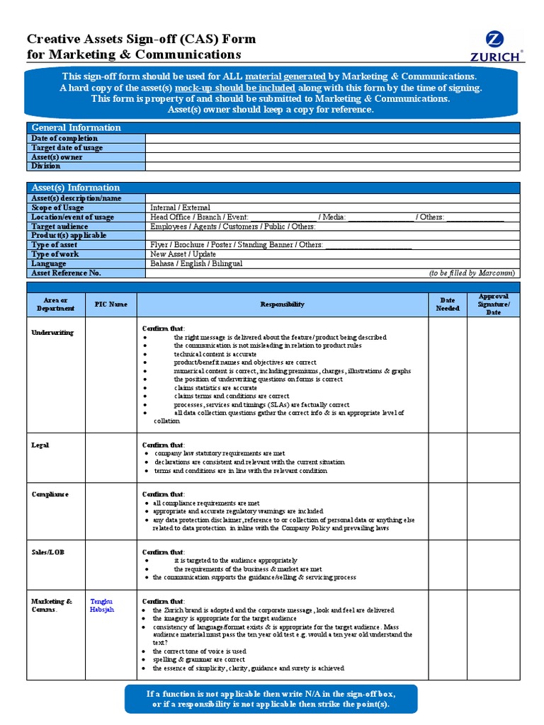ZII Marcomm Sign-Off Form 11022014 | PDF | Regulatory Compliance ...