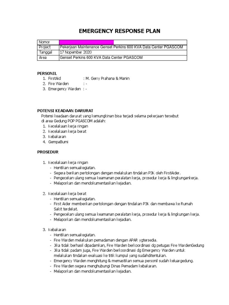 Rencana Tanggap Darurat PGASCOM | PDF