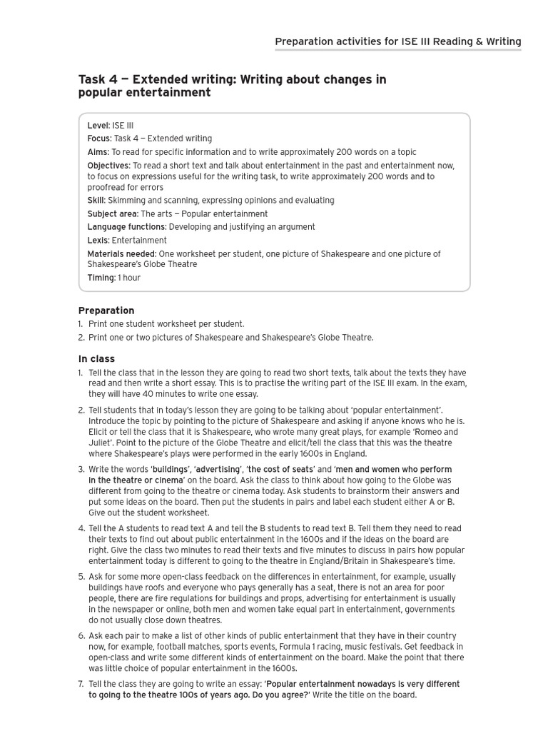 ISE III Task 4 - Extended Writing - Popular Entertainment PDF | PDF ...
