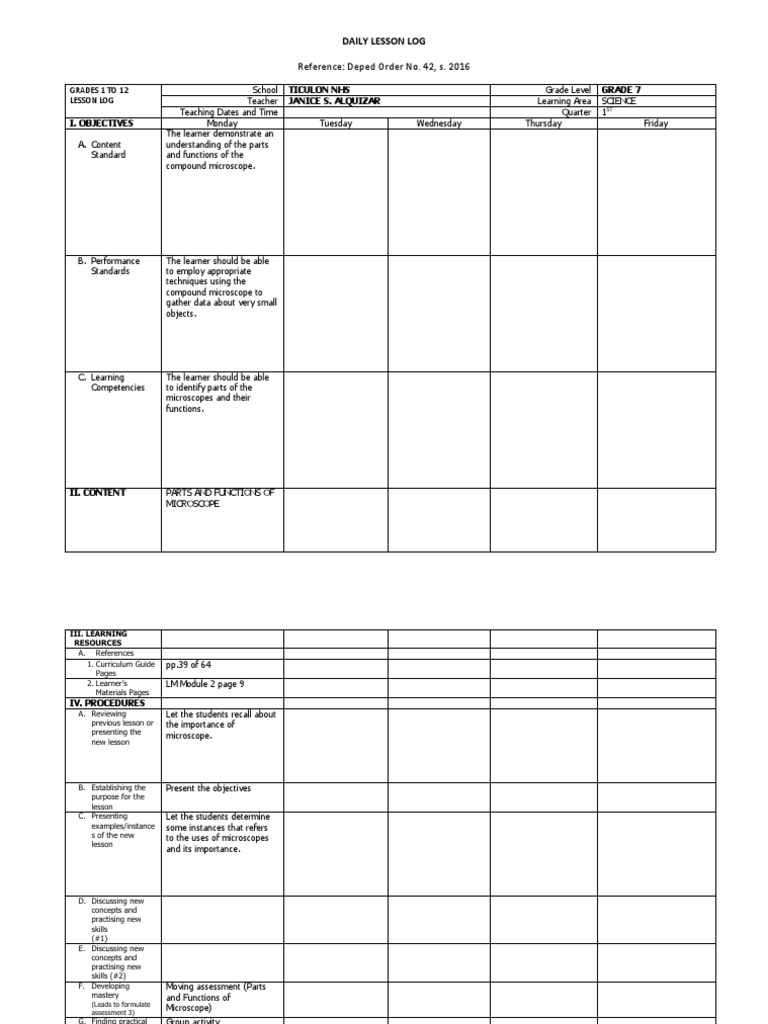 DAILY LESSON LOG in Grade 7 Science - Week 2 | Download Free PDF ...