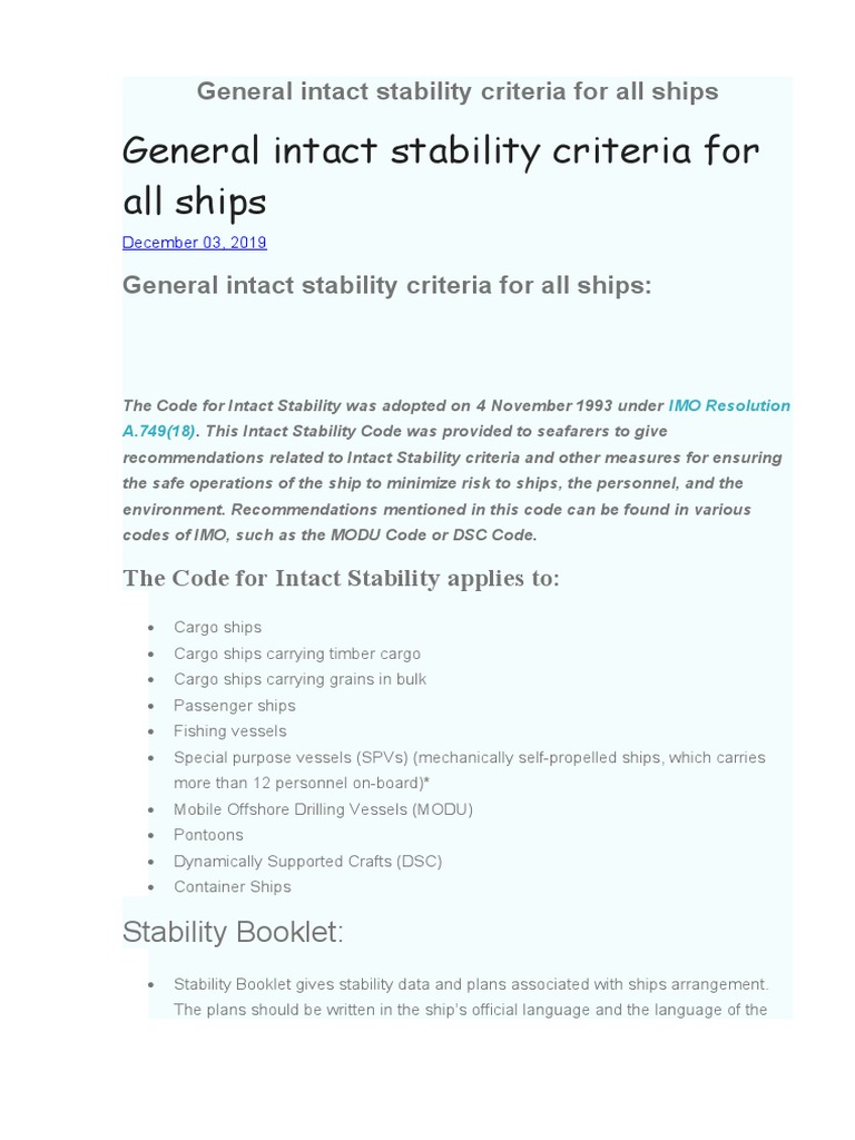 General Intact Stability Criteria For All Ships | PDF | Ships | Water ...