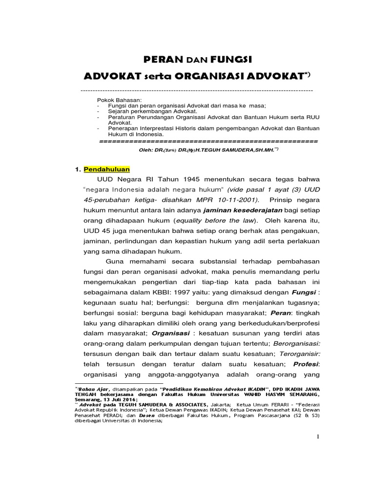 Bahan Ajar - Final - IKADIN JATENG - FUNGSI DAN PERAN ORGANISASI ADVOKAT | PDF