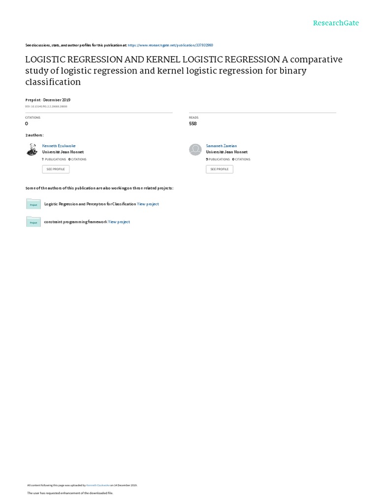 Logistic regression and kernel logistic regression comparison | PDF | Logistic Regression ...