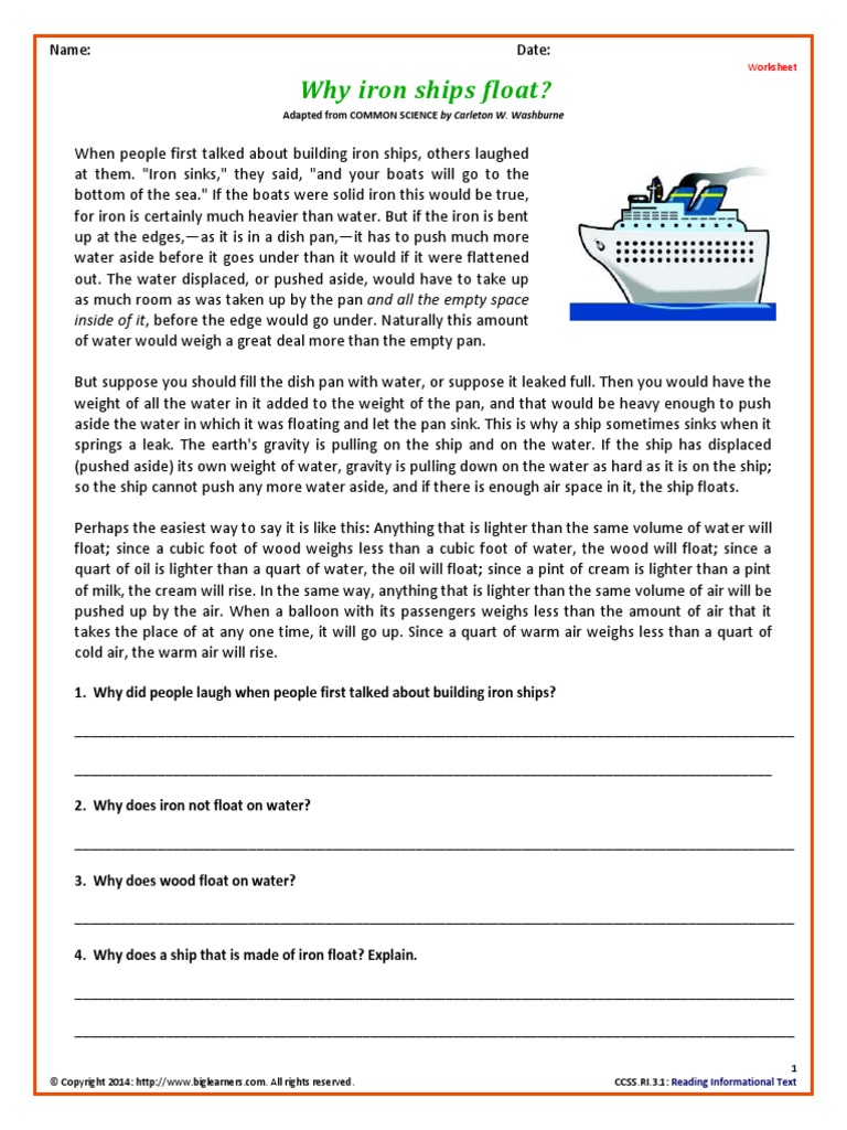 English Reading Comp1 PDF | Download Free PDF | Buoyancy | Weight