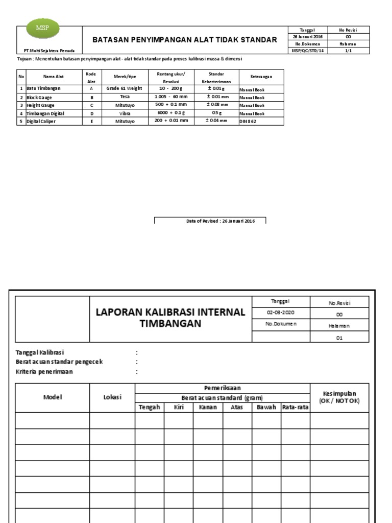 F-01 Laporan Kalibrasi Internal Timbangan | PDF