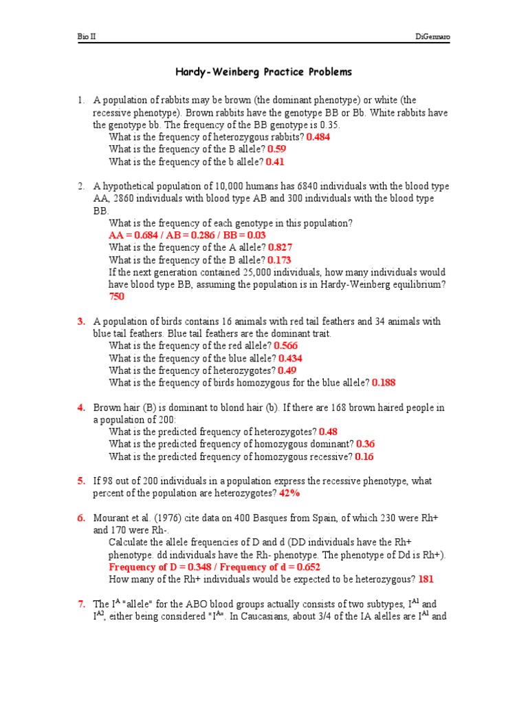 H-W Practice Prob+key | PDF | Zygosity | Dominance (Genetics)