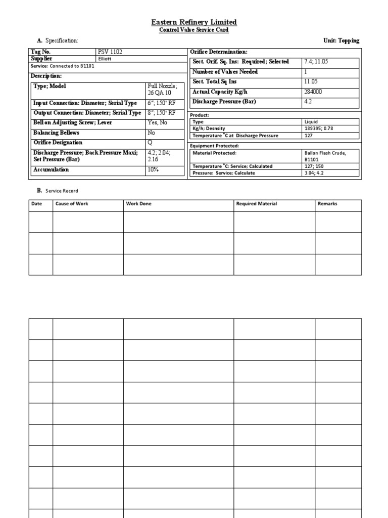 PSV 1102 Service Card | PDF
