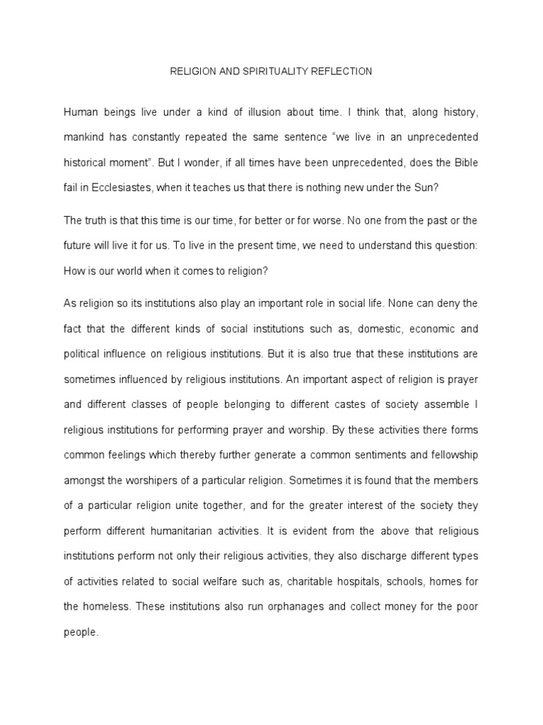 Religion and Spirituality Reflection | PDF | Rituals | Meaning Of Life