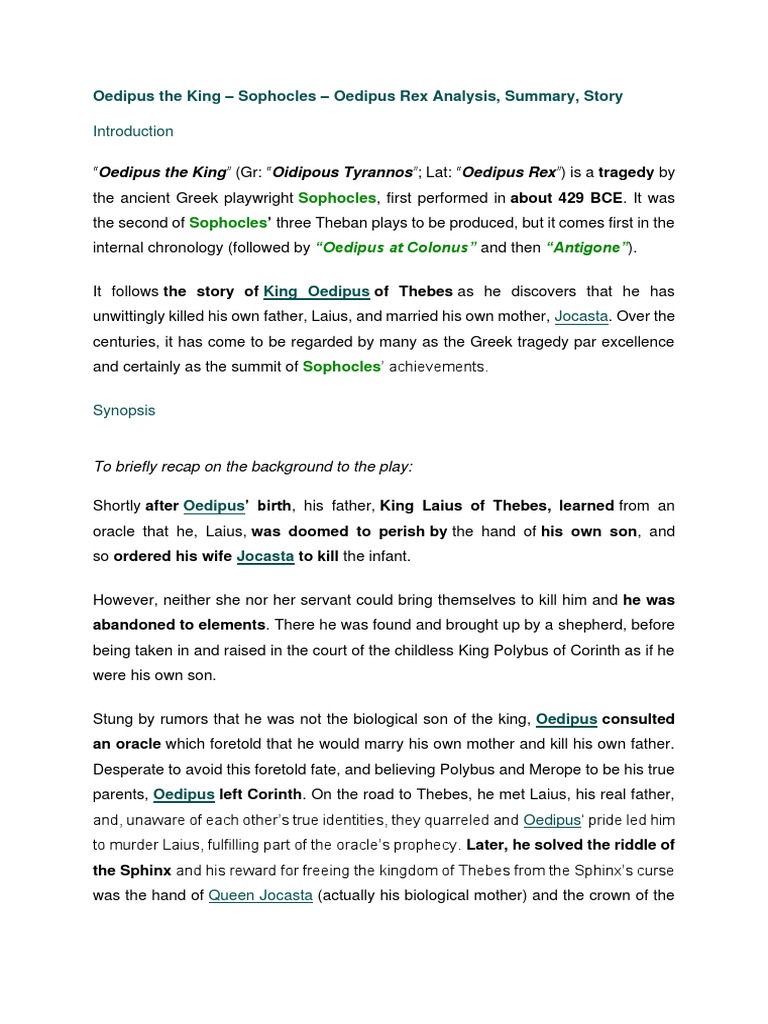 Reading Selection - Oedipus Rex | PDF | Sophocles | Theban Mythology