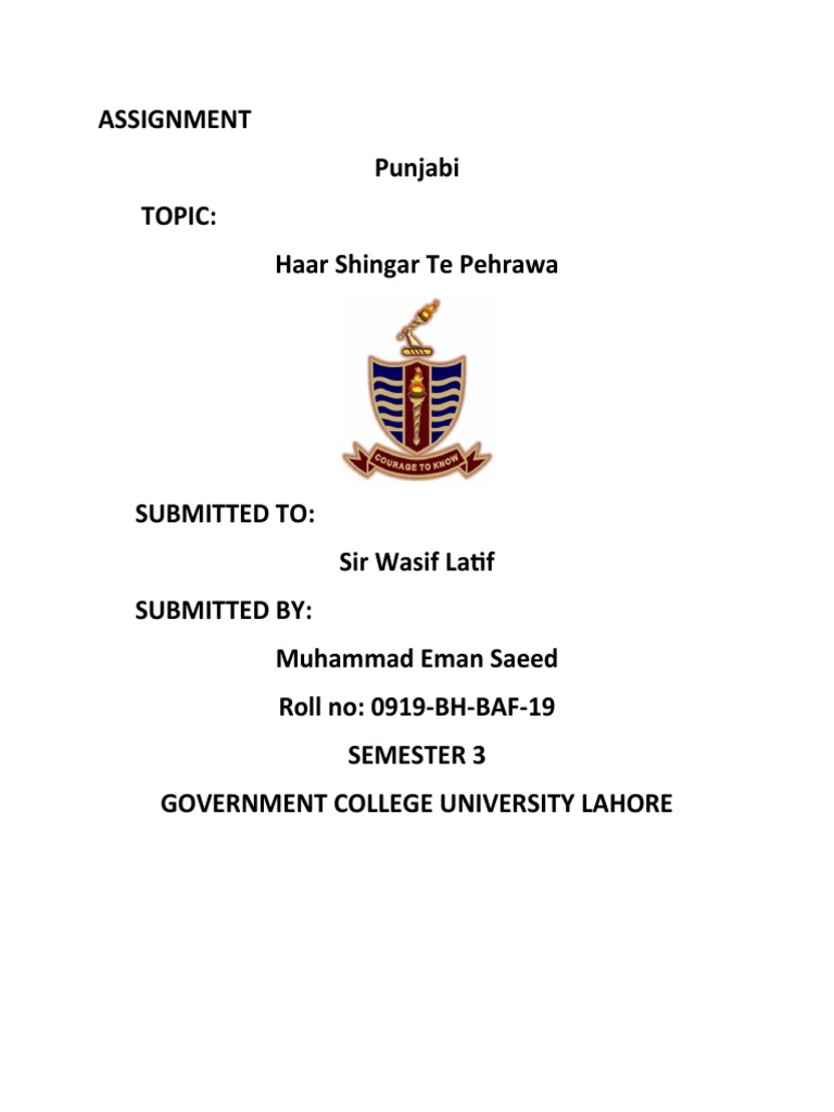 Assignment Punjabi Topic: Haar Shingar Te Pehrawa | PDF