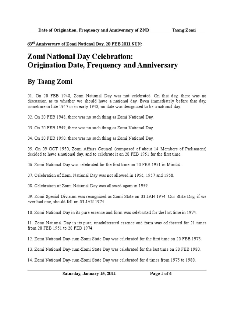 Zomi National Day: Origination Date, Frequency and Anniversary | PDF ...