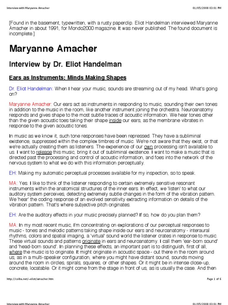 Interview With Maryanne Amacher | PDF | Sound | Perception