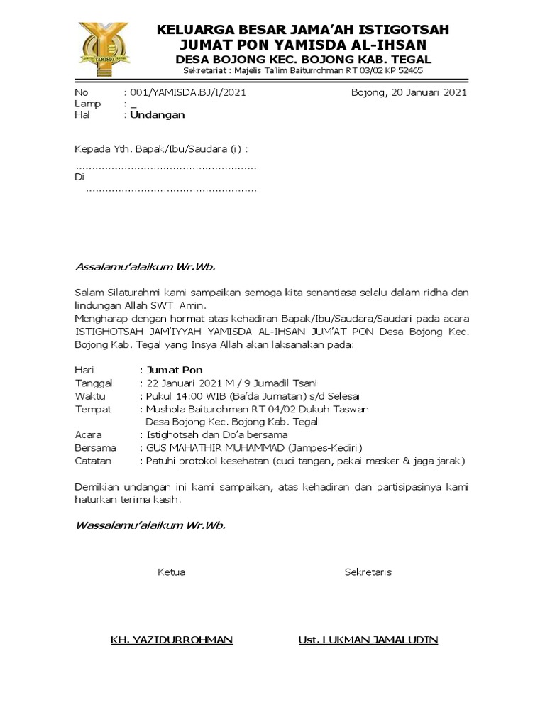 Undangan Yamisda Al-Ihsan | PDF