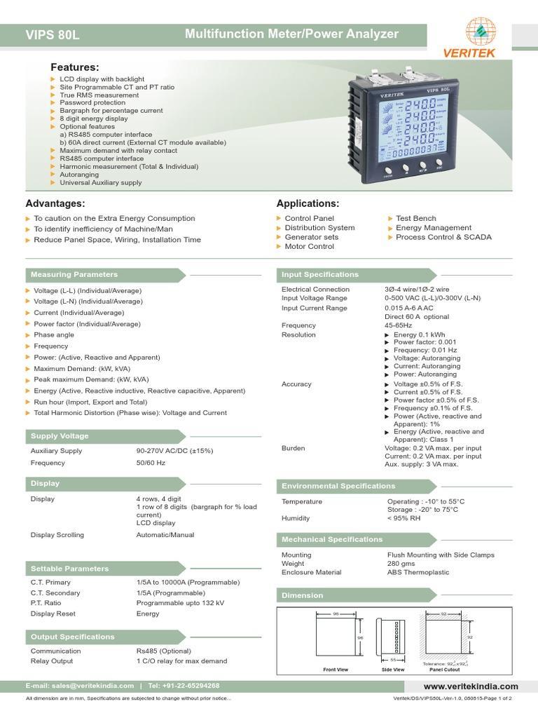 Veritek VIPS 80L | PDF | Electric Power | Power (Physics)
