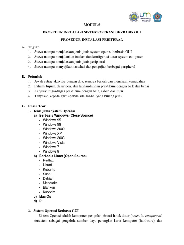Modul 6 Prosedur Instalasi System Operasi Gui Dan Peripheral | PDF