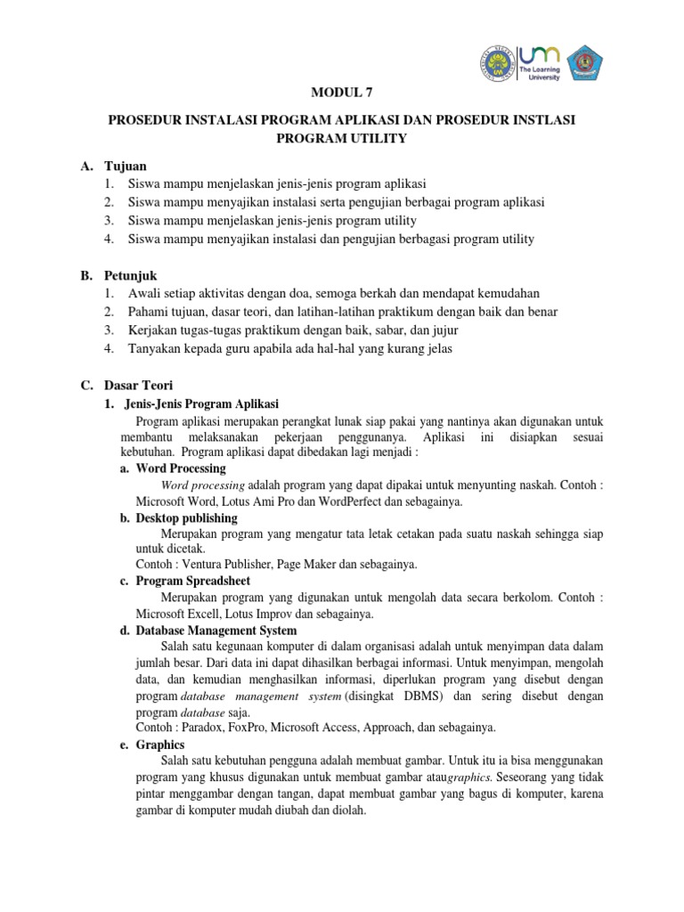 Modul 7 Prosedur Instalasi Program Aplikasi Dan Utility | PDF