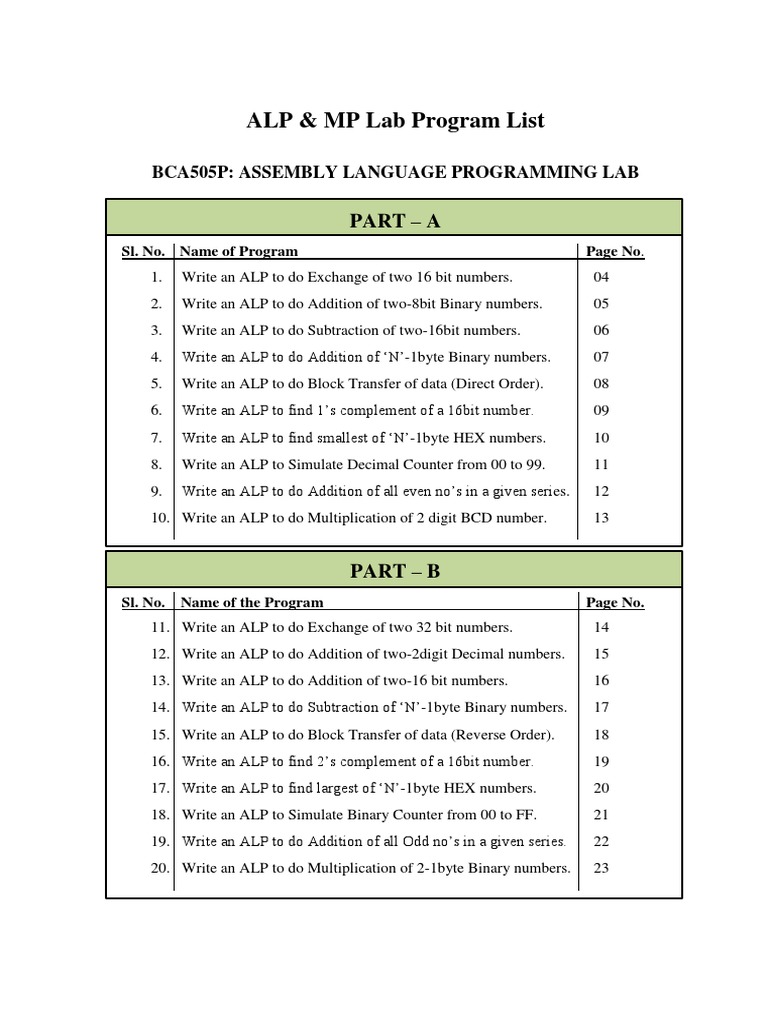 ALP Lab Manual BCA5 | Download Free PDF | Binary Coded Decimal | Bit