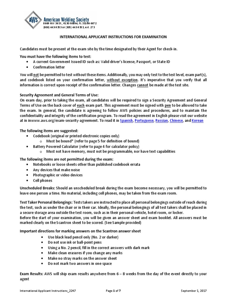 Applicant Instructions For Examination | PDF | Test (Assessment) | Test ...