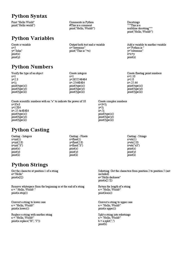Python Syntax Guide 40 Essential Concepts Pdf Parameter Computer