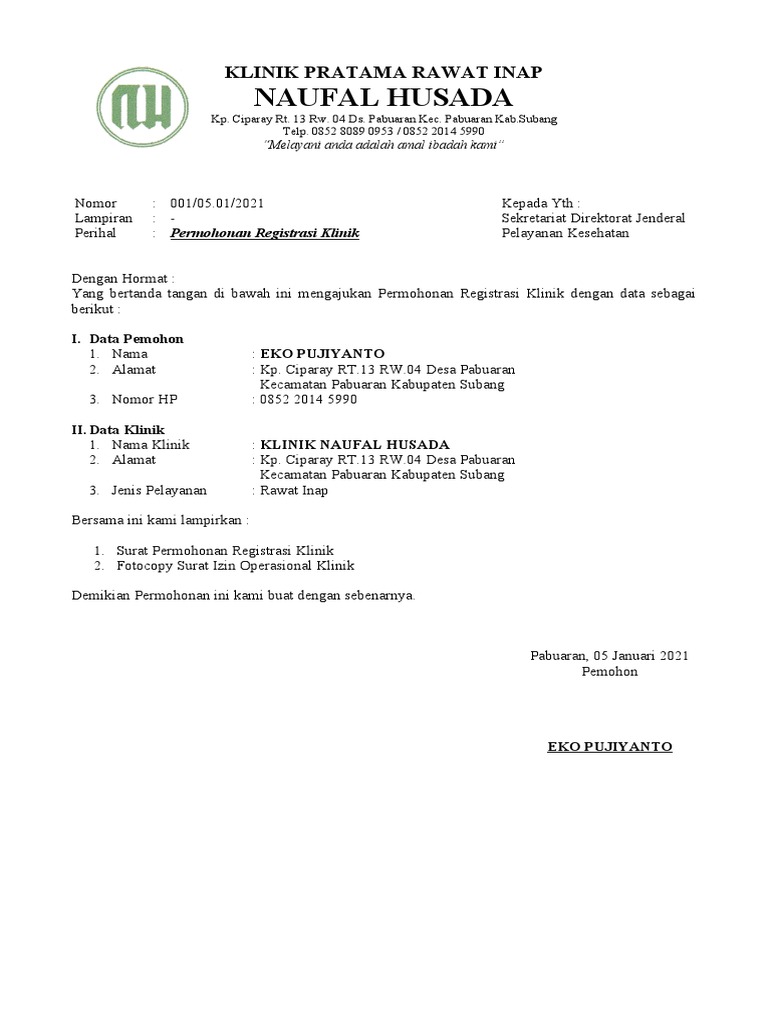 Permohonan Registrasi Klinik Pdf