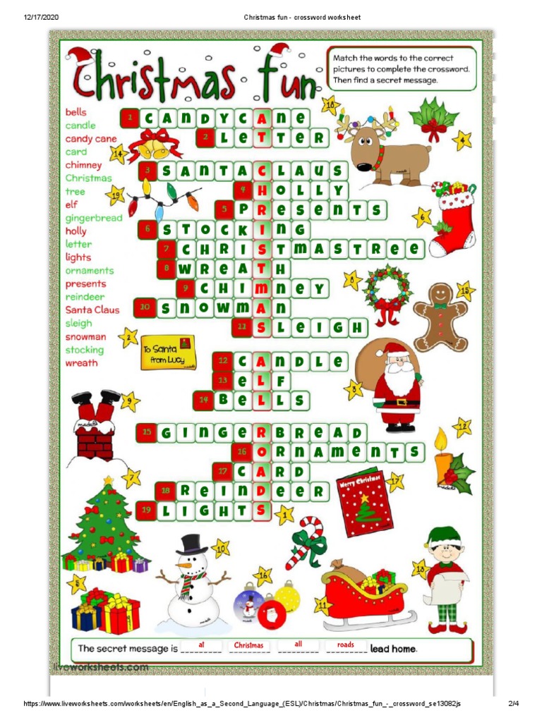 Christmas Fun - Crossword Worksheet | PDF