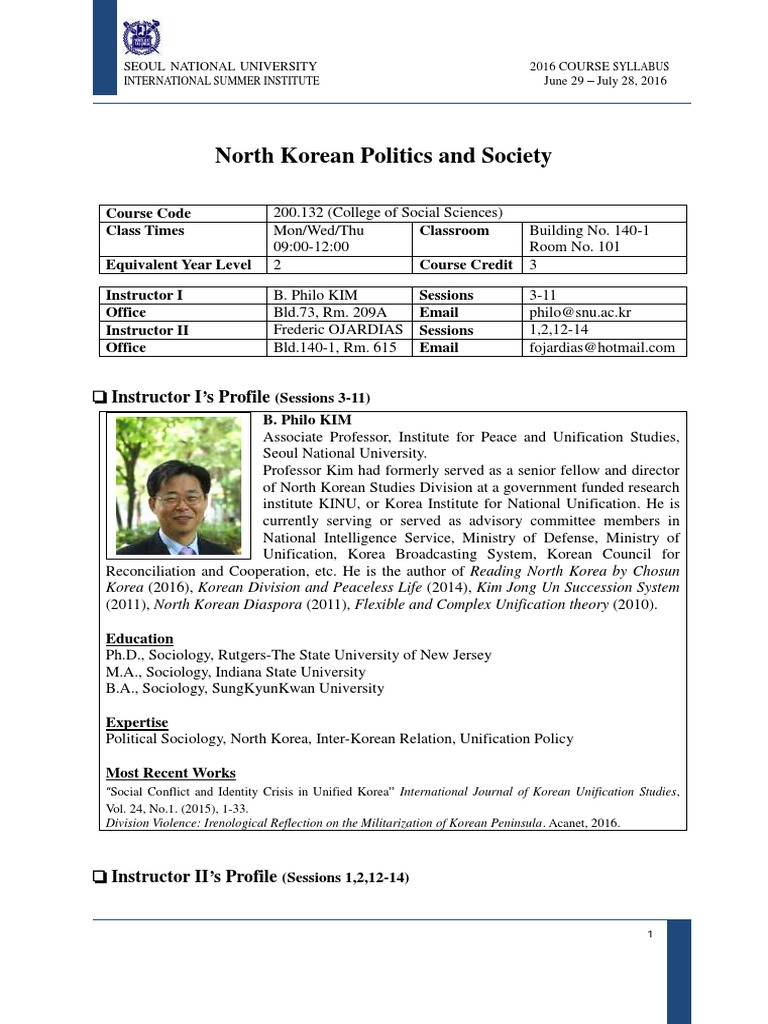 North Korean Politics and Society: Instructor I's Profile | PDF | North ...