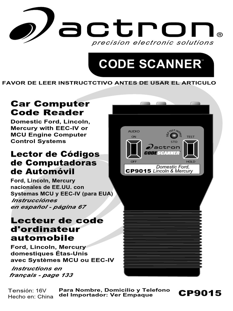 Actron Ford Code Scanner CP9015 Manual PDF | PDF | Electrical Connector ...
