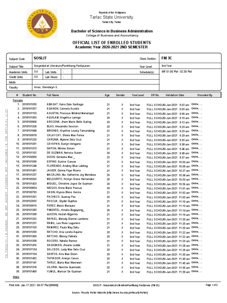 List of Official Enrolled Students PDF | PDF | Academia