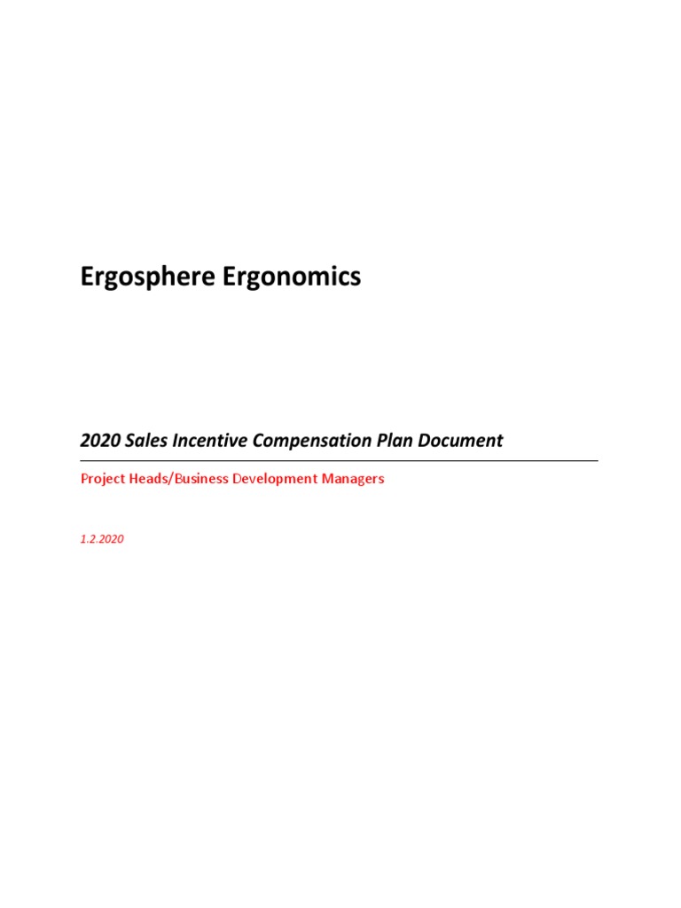 2020 Ergosphere Sales Incentive Plan | PDF | Payments | Employment
