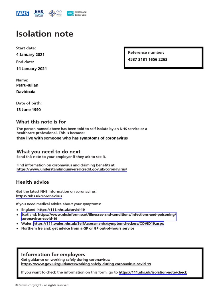 Isolation Note PDF | PDF