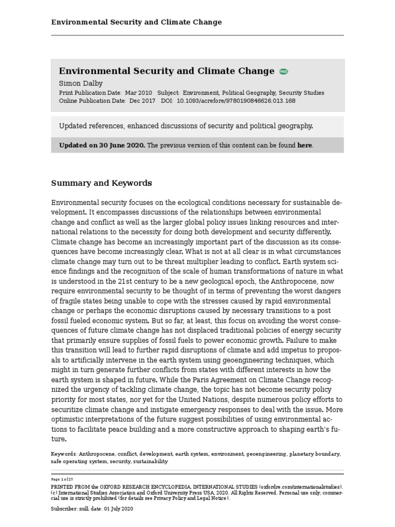 Environmental Security and Climate Chang PDF | PDF | Climate Change ...