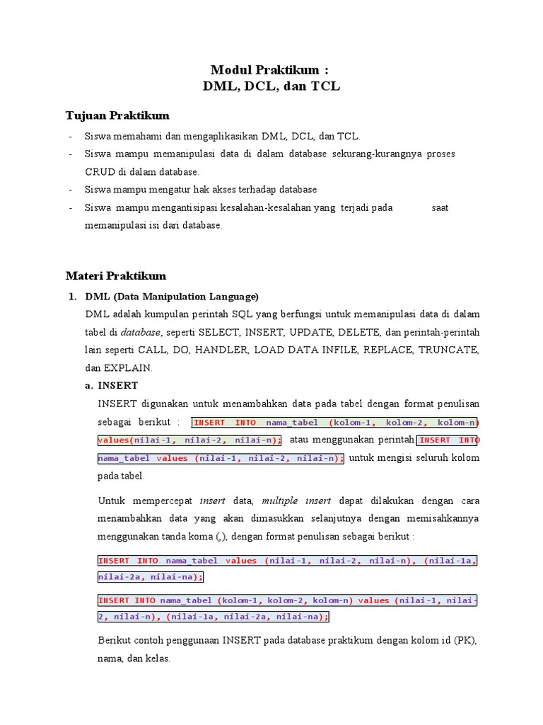 Modul DML, DCL Dan TCL | PDF