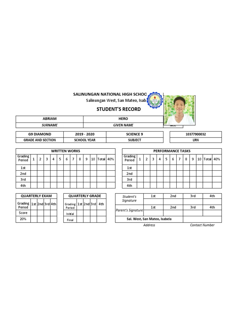 Student Grading Sheet Template | PDF