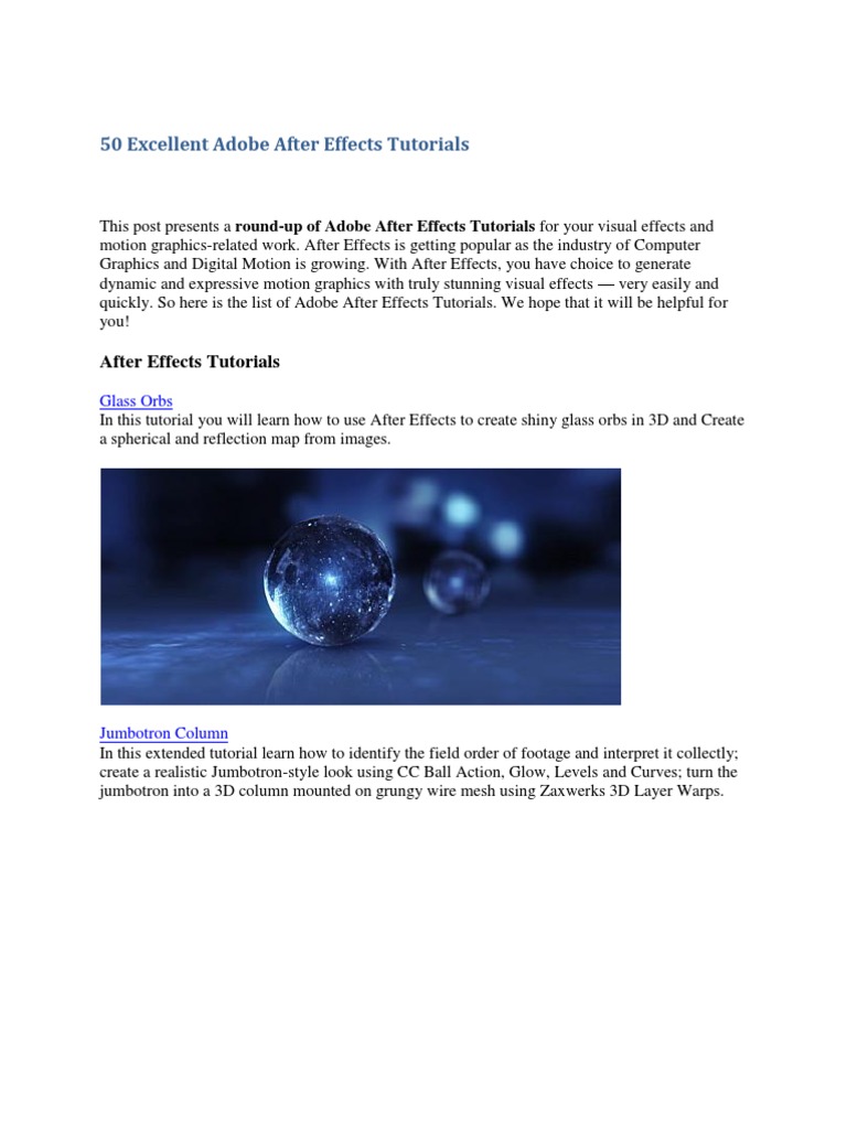 50 Excellent Adobe After Effects Tutorials | PDF | 3 D Computer ...