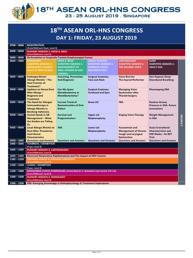 Asean Orl-Hns 2019 Detailed Programme 04mar19 Website Header | PDF ...
