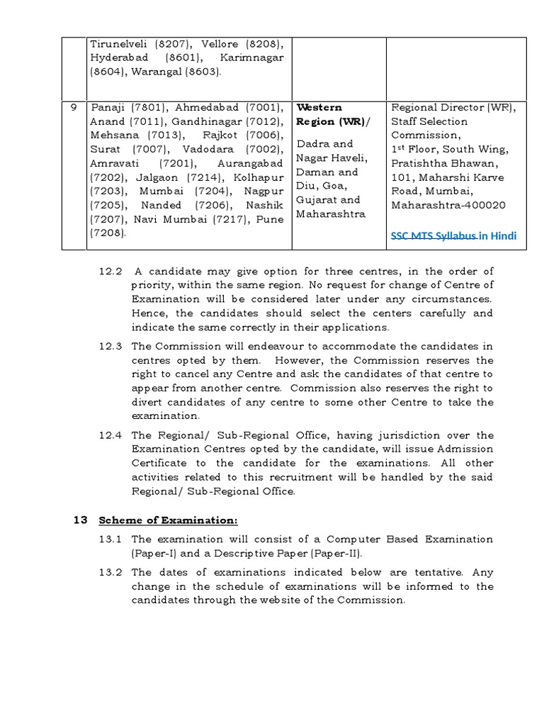 Ssc Mts Syllabus Pdf In Hindi Download 2021 Exam Pattern Download