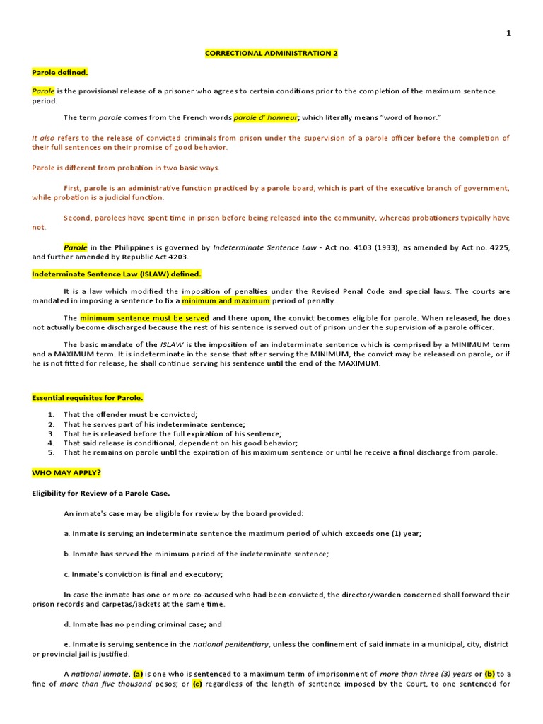 An Overview of Parole Eligibility, the Indeterminate Sentence Law, and ...