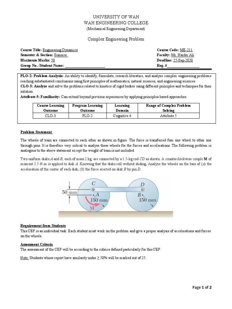CEP - Engineering Dynamics - Summer 2020 | PDF | Engineering | Rubric ...