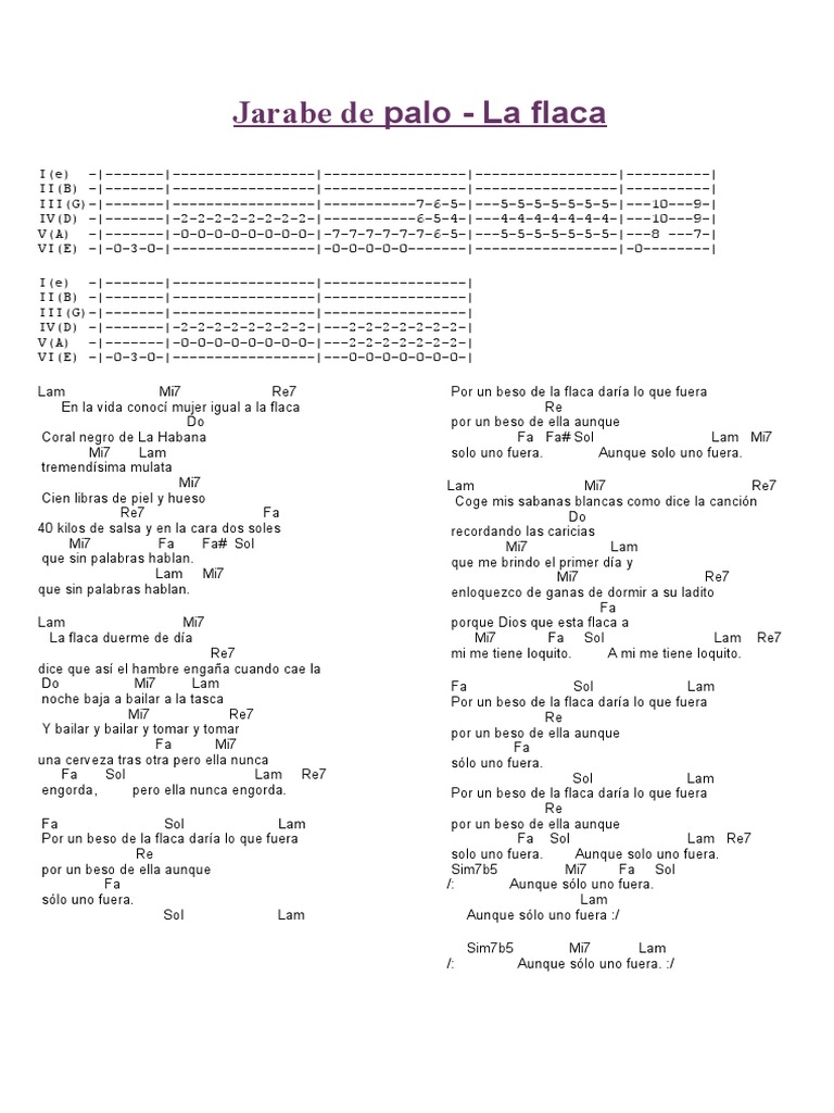Jarabe de Palo - La Flaca (Acordes Partituras Guitarra) | PDF