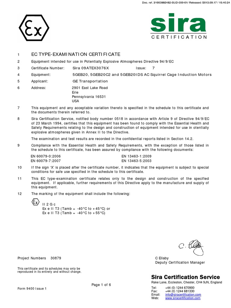 Ec Type-Examination Certificate: Certification | PDF | Electric Motor ...