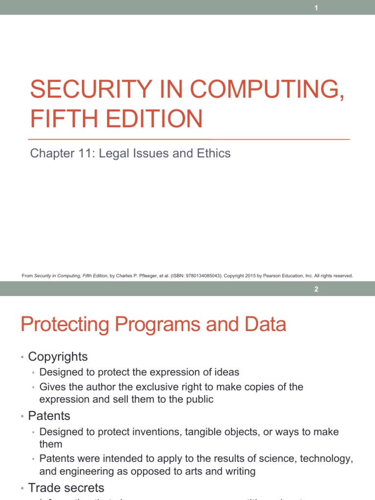 Security in Computing, Fifth Edition: Chapter 11: Legal Issues and ...