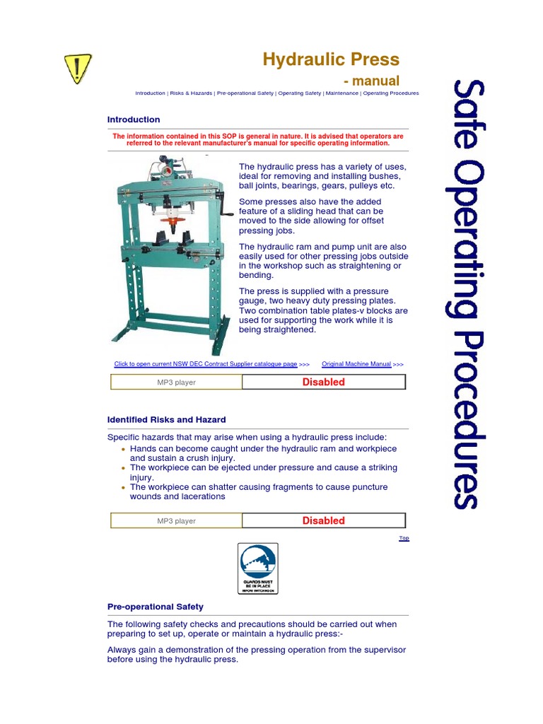 Hydraulic Press: - Manual | PDF | Switch | Machines