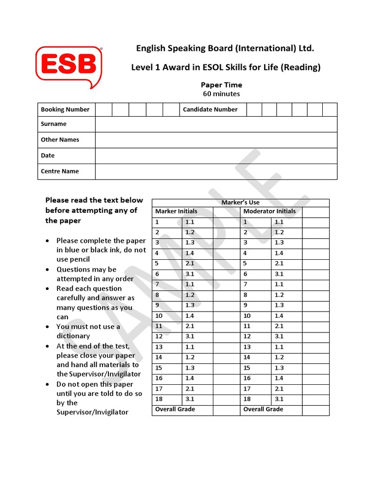Level 1 Reading Sample Paper 1 CA v3 Dec17 PDF | PDF | Mentorship | Labour