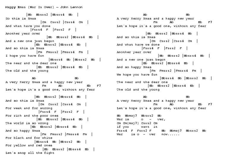 Happy Xmas (War Is Over) - John Lennon Chords in BB Landscape ...