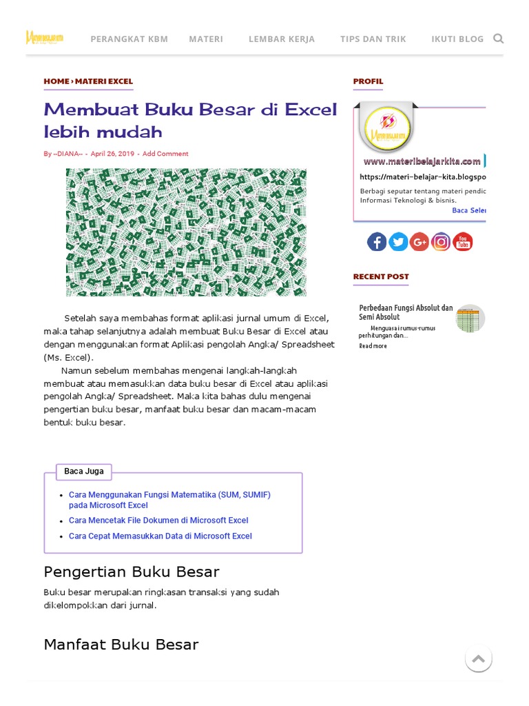 Membuat Buku Besar Di Excel Lebih Mudah - Materi Belajar Kita | PDF