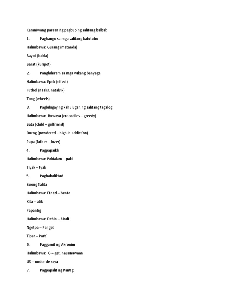 Karaniwang Paraan NG Pagbuo NG Salitang Balbal | PDF