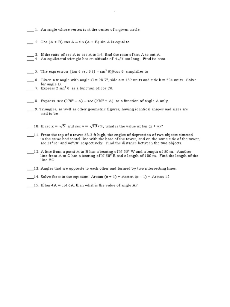 Advanced Trigonometry Problem Set | PDF